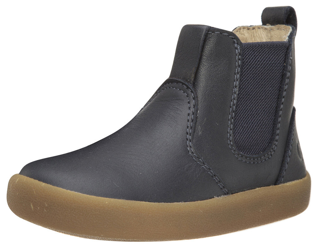 Old Soles Girl's and Boy's Click Boot Navy Smooth Leather Elastic Slip ...
