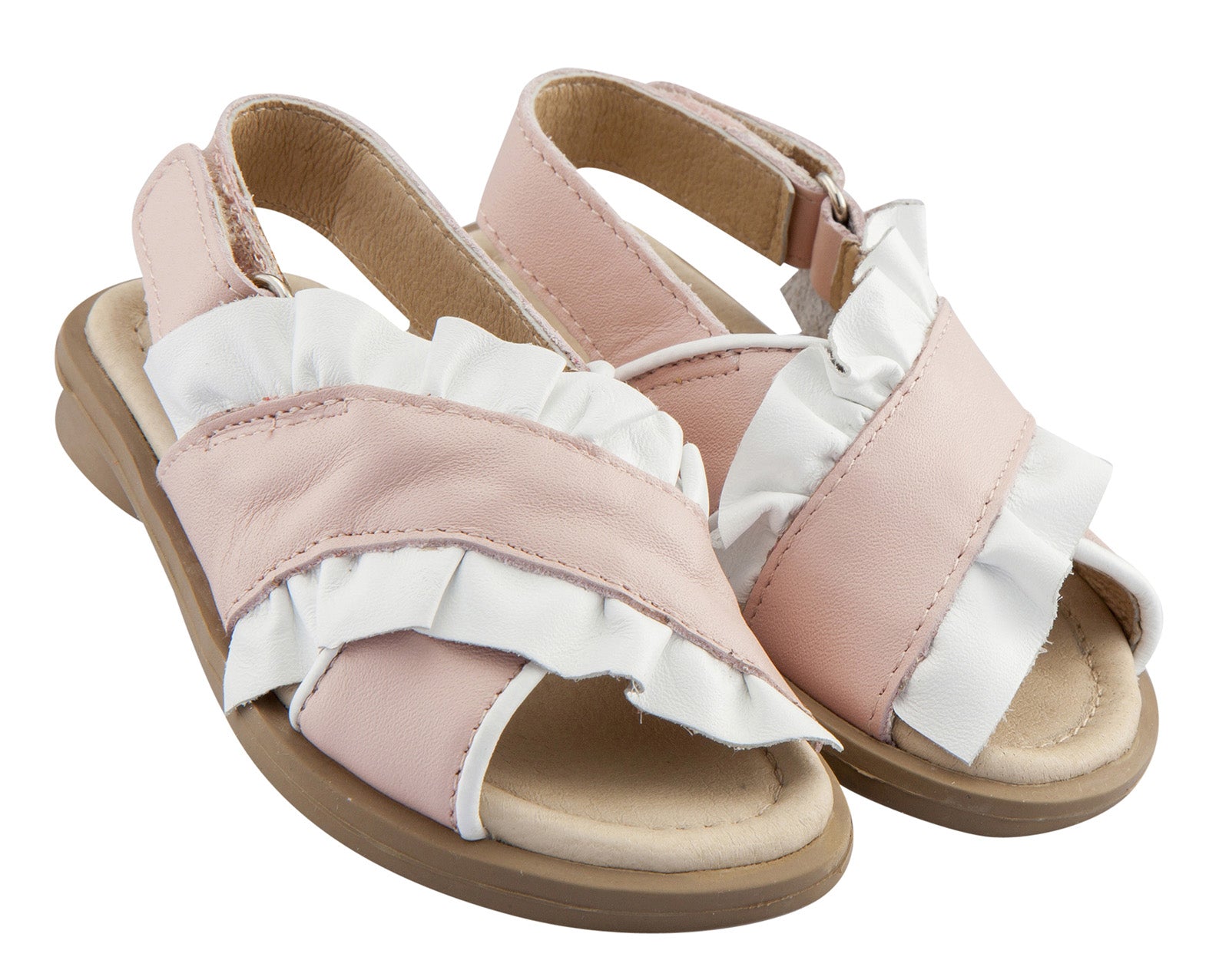 Old Soles Girl's Ruffle-Leen Leather Sandals, Powder Pink/Snow – Just ...