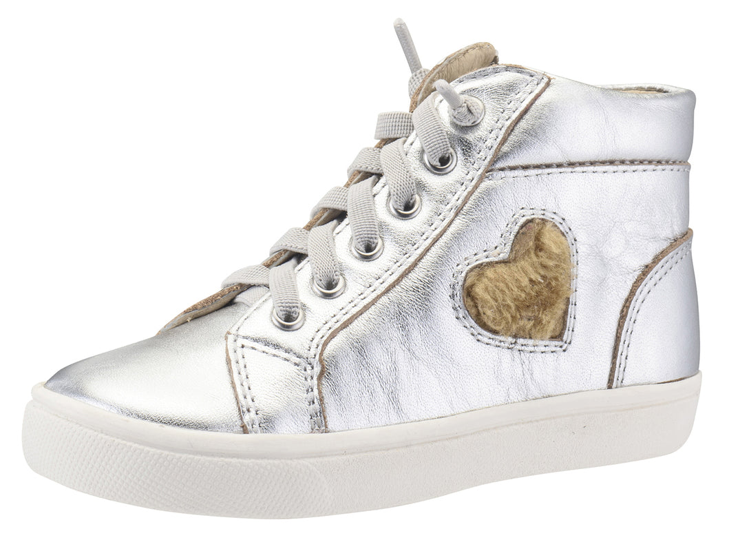 Old Soles Girl's 6015 Heart Felt High Top Silver Smooth Leather Lace U ...