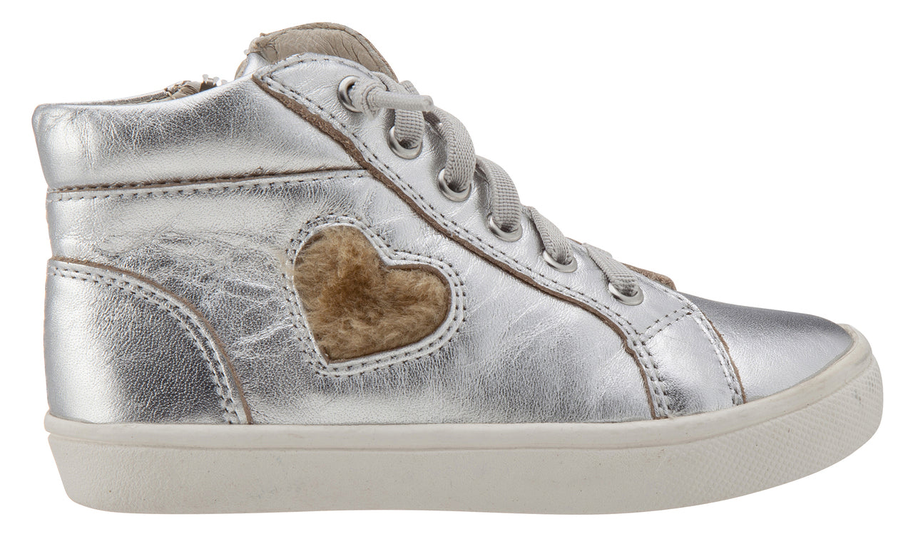 Old Soles Girl's 6015 Heart Felt High Top Silver Smooth Leather Lace U ...