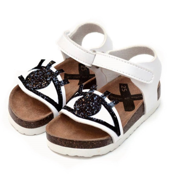 Boxbo Girl's Galaxy Eyes Cork Sandal, White/Black – Just Shoes for Kids