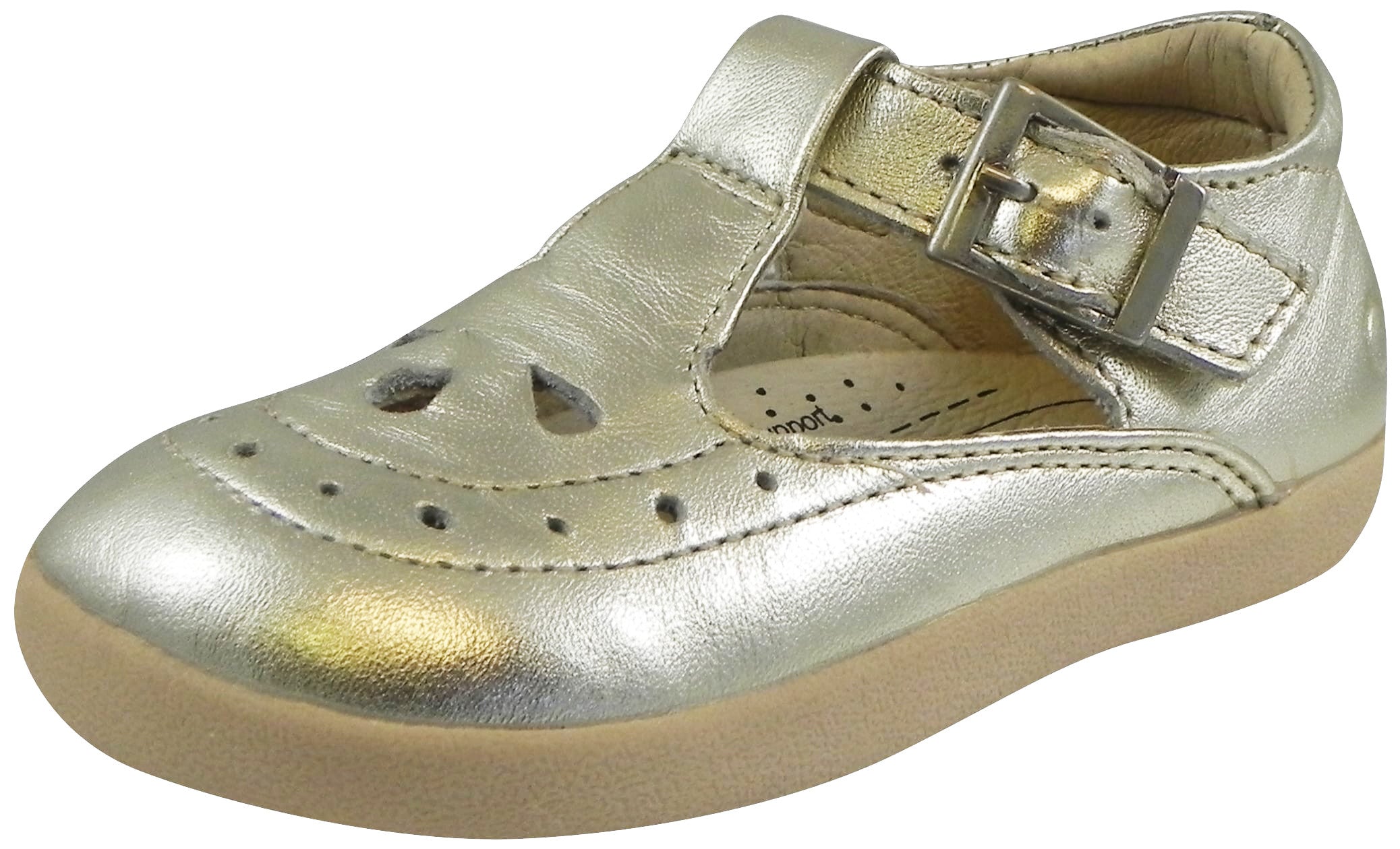 Old Soles Girl's Tea Shoe Metallic Gold Leather T-Strap Buckle Mary Ja ...