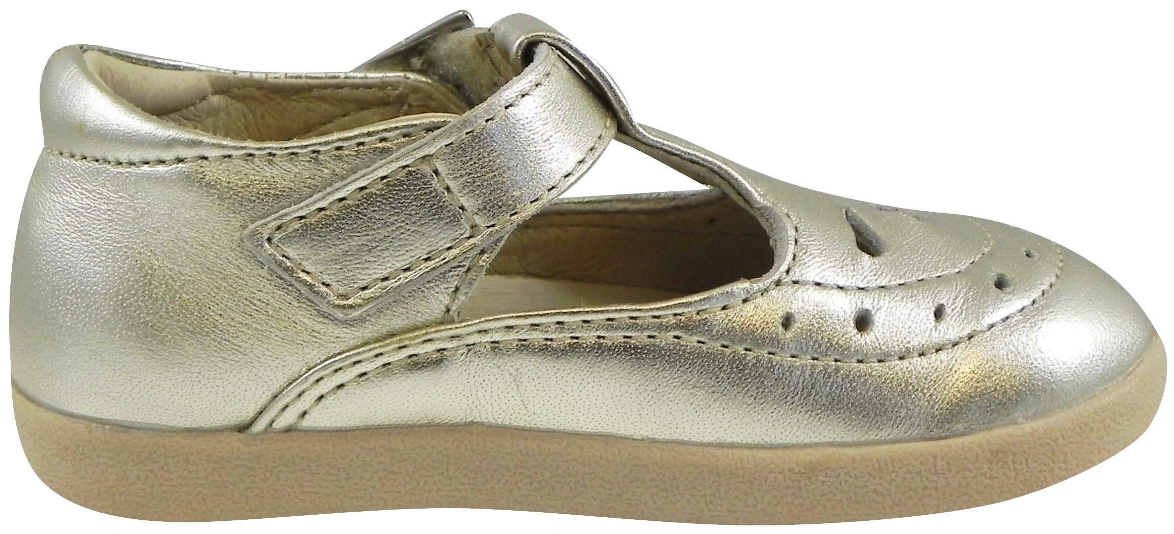 Old Soles Girl's Tea Shoe Metallic Gold Leather T-Strap Buckle Mary Ja ...
