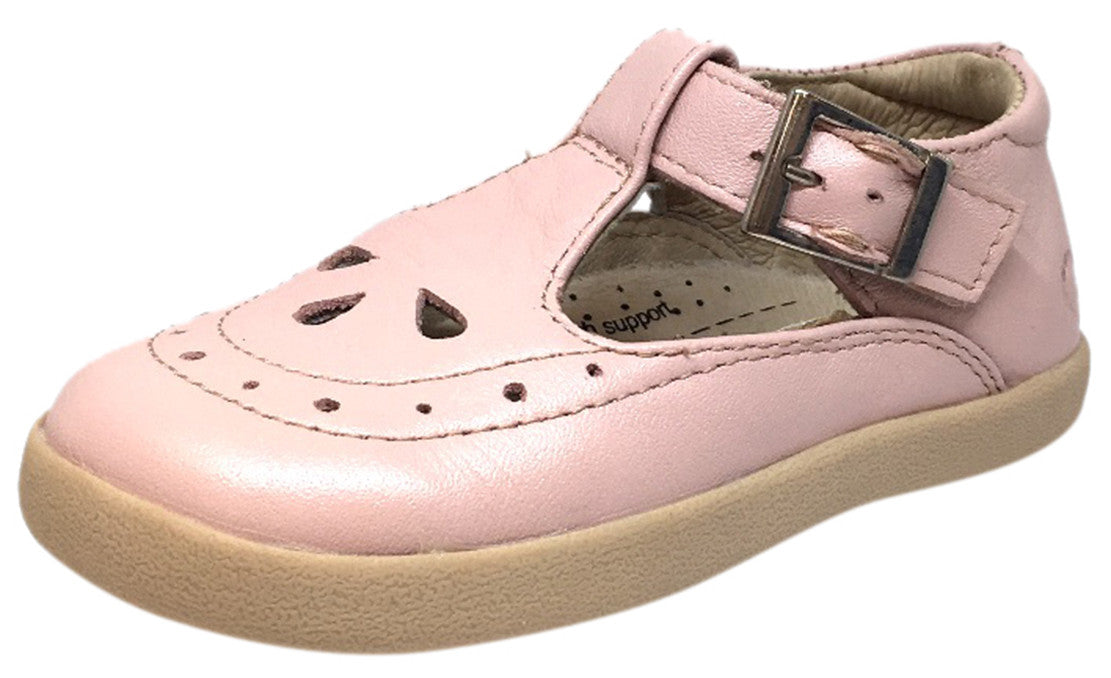 Old Soles Girl's Tea Shoe Pink Leather T Strap Buckle Mary Jane Shoe ...
