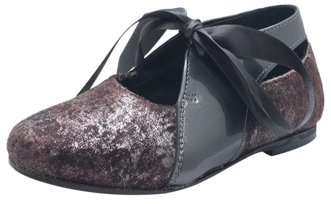 Luccini Girl's Burgundy Cosmic Print Velvet & Grey Patent Leather Ribb ...