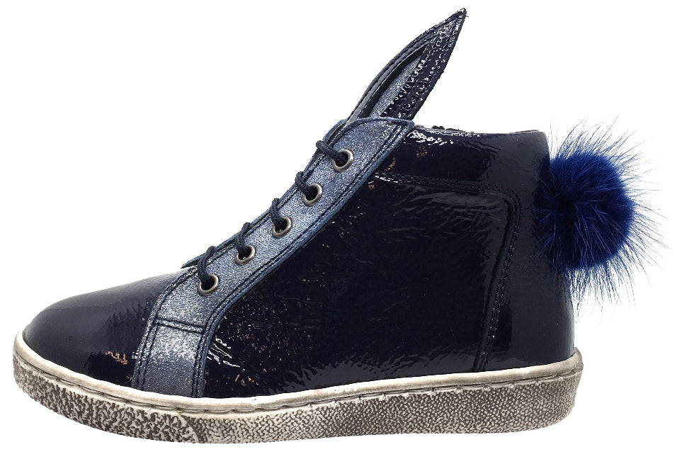 Zubii Girl's Navy Patent Leather Bunny High Top Sneaker with Distresse ...